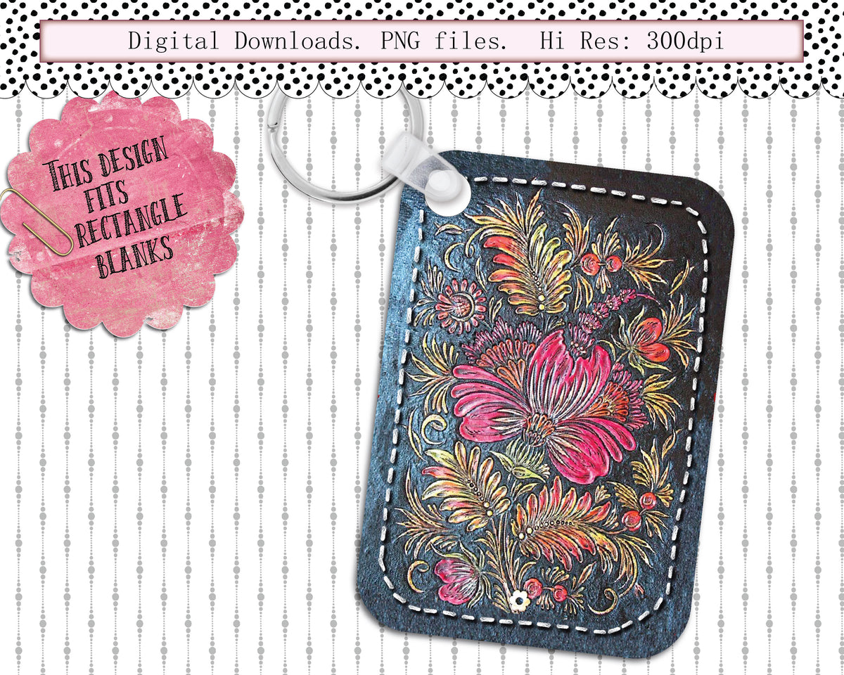 tooled leather rectangle keychain design PNG – Crimson & Coral Design Co.