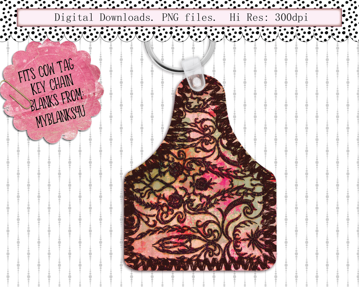 vintage stitch cow tag keychain PNG download – Crimson & Coral Design Co.