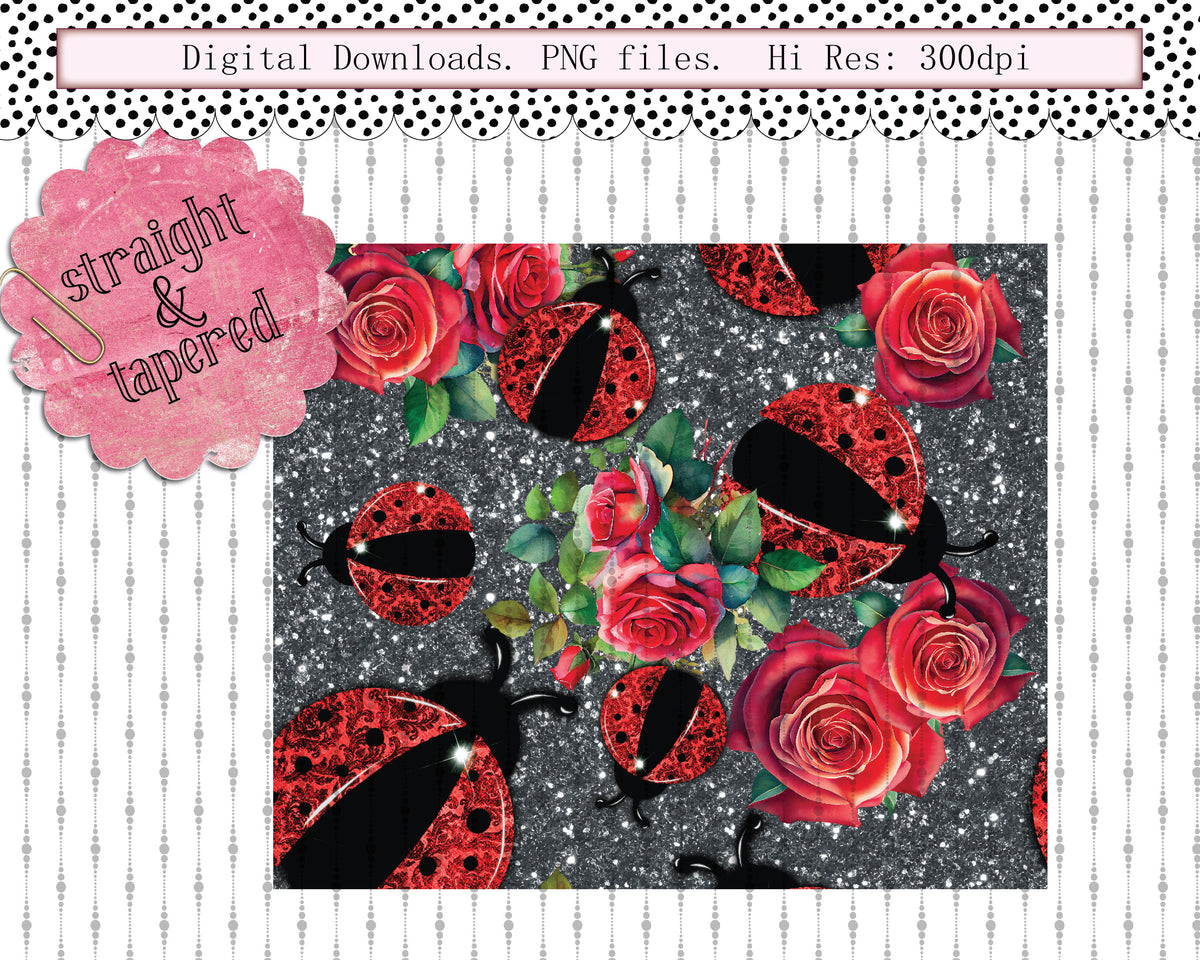 glitter ladybug with roses tumbler PNG – Crimson & Coral Design Co.